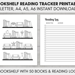 Reading Tracker Printable, Bookshelf Reading Log A4 Letter A5 A6, Book ...
