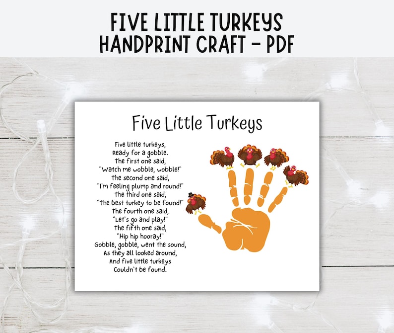 Five Little Turkeys Handprint Craft, Thanksgiving Handprint Craft for ...