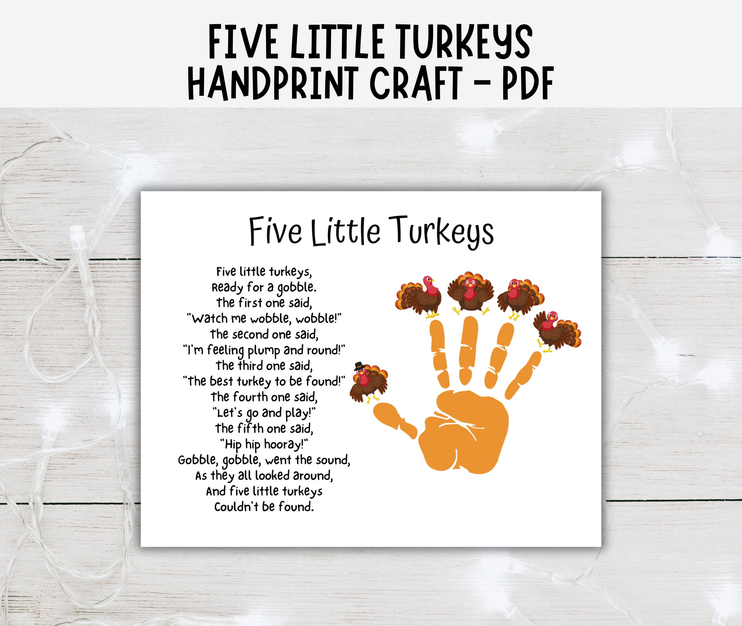 Five Little Turkeys Handprint Craft, Thanksgiving Handprint Craft for ...