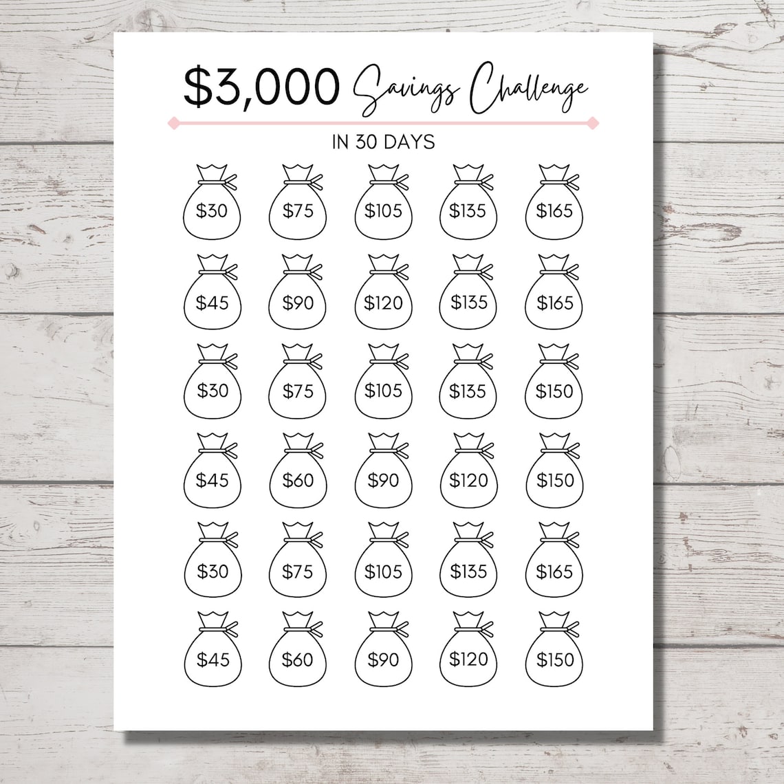 3,000 Savings Challenge, Save 3000 in 30 Days, 3000 Savings Tracker ...