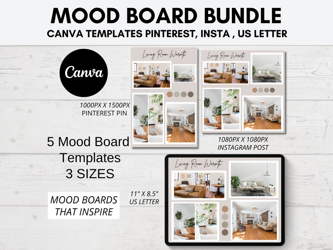 Mood Board Template Canva, Editable Mood Board, Interior Design Board ...