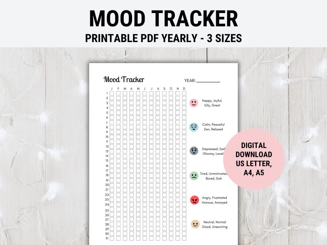 Mood Tracker Printable, Daily Emotions Mood, Feelings Journal, Self ...