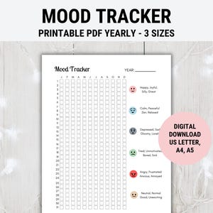 Mood Tracker Printable, Daily Emotions Mood, Feelings Journal, Self ...