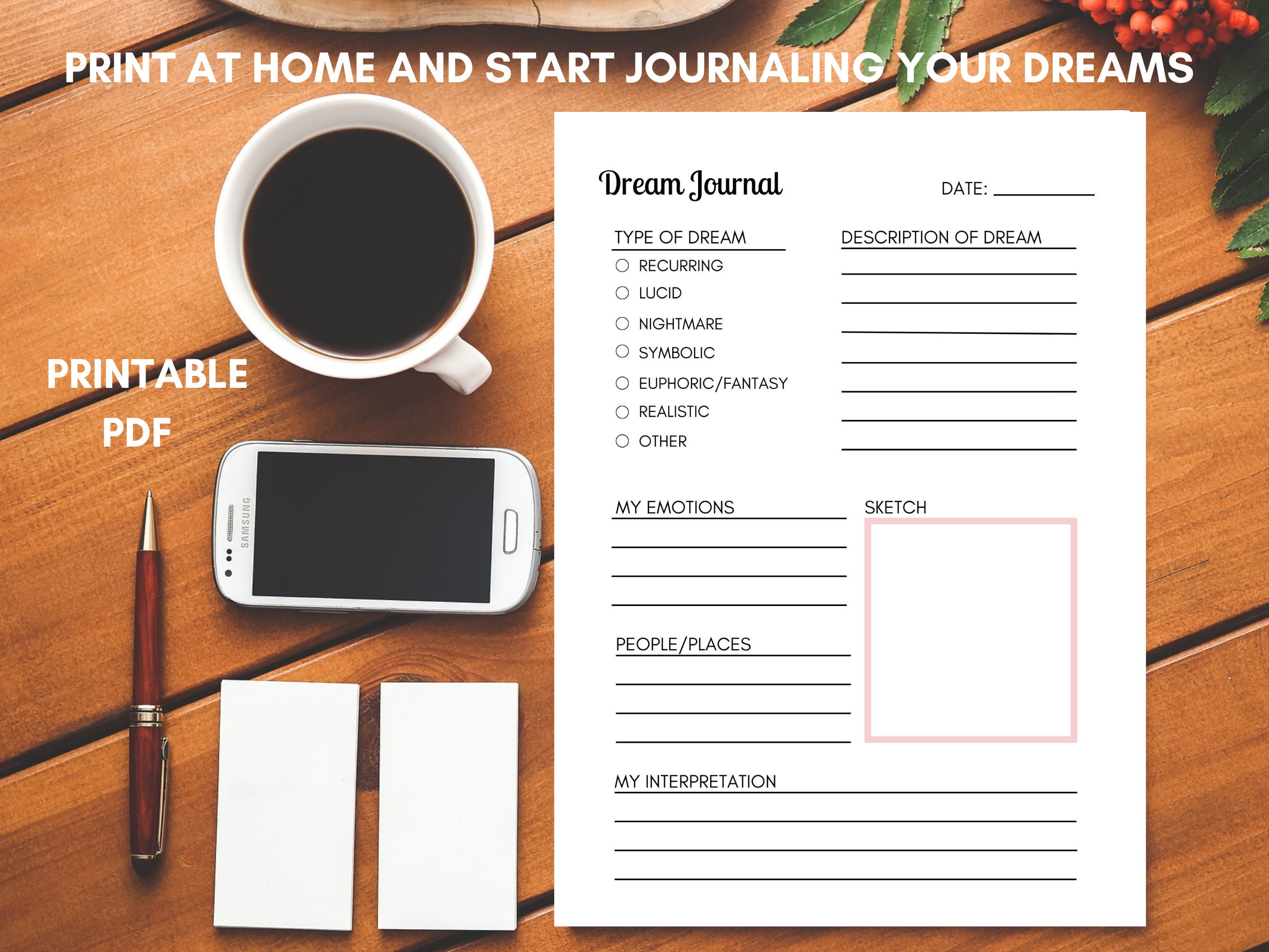 Dream Journal Printable, Dream Journal PDF, Dream Tracker, Dream Diary ...