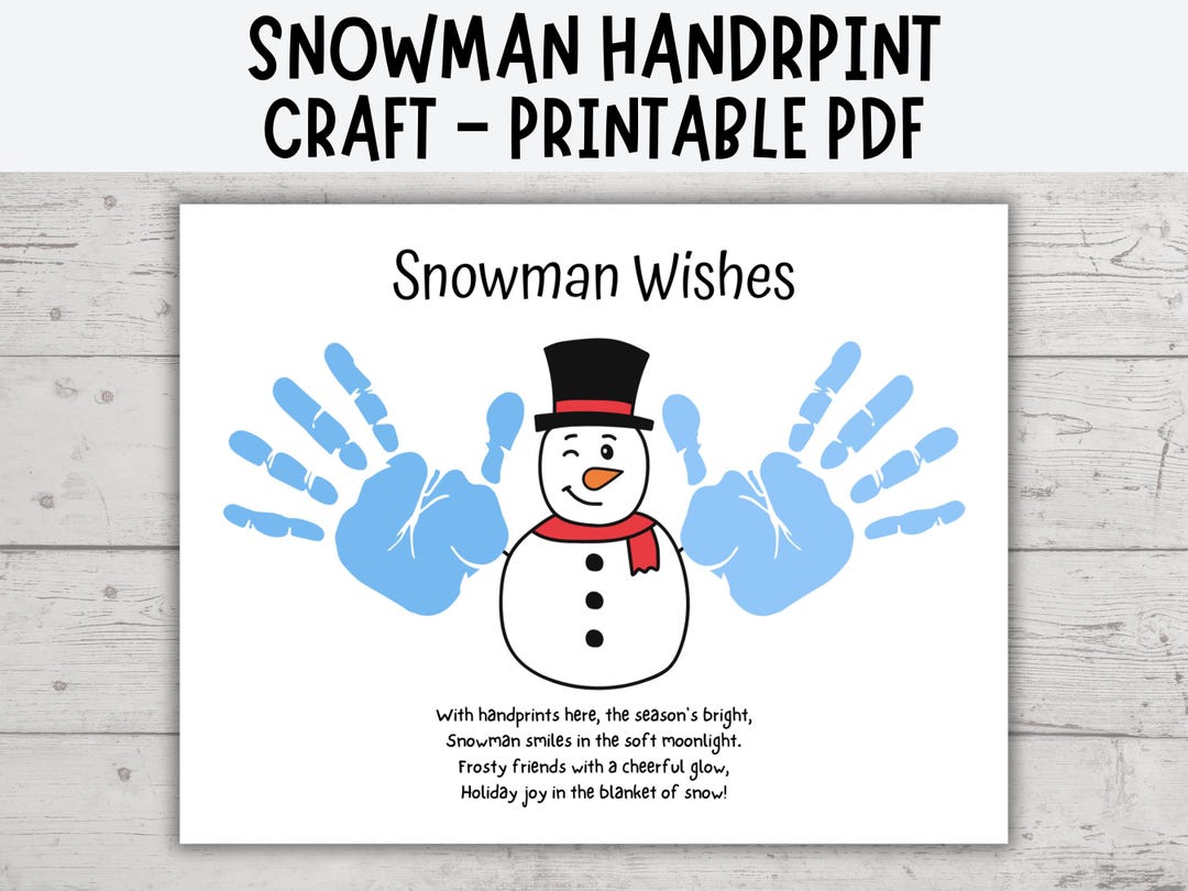 Snowman Handprint Craft, Winter Handprint Template, Merry Christmas ...