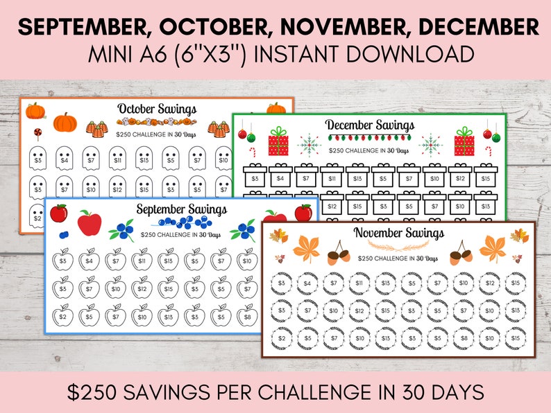 Monthly Savings Challenge Trackers 250 Savings Challenge A6 - Etsy