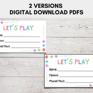 Playdate Cards, Printable Playdate Cards for Kids, Play Date Calling ...