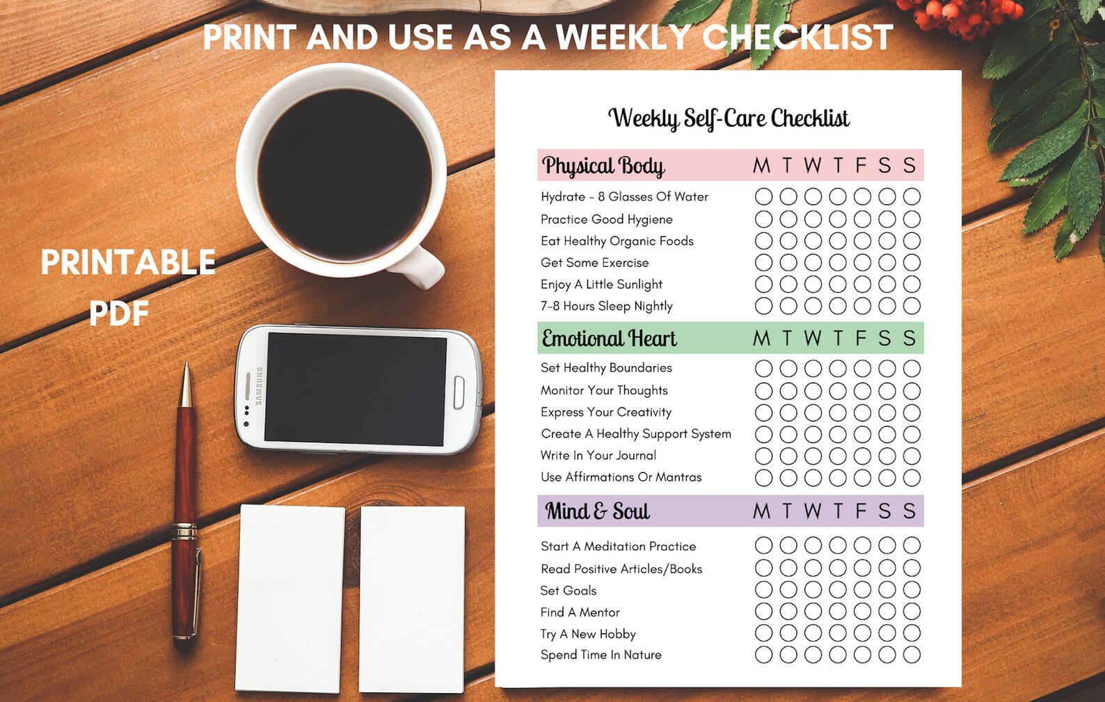 Self Care Checklist Printable PDF, Weekly Self Care Routine, Weekly ...