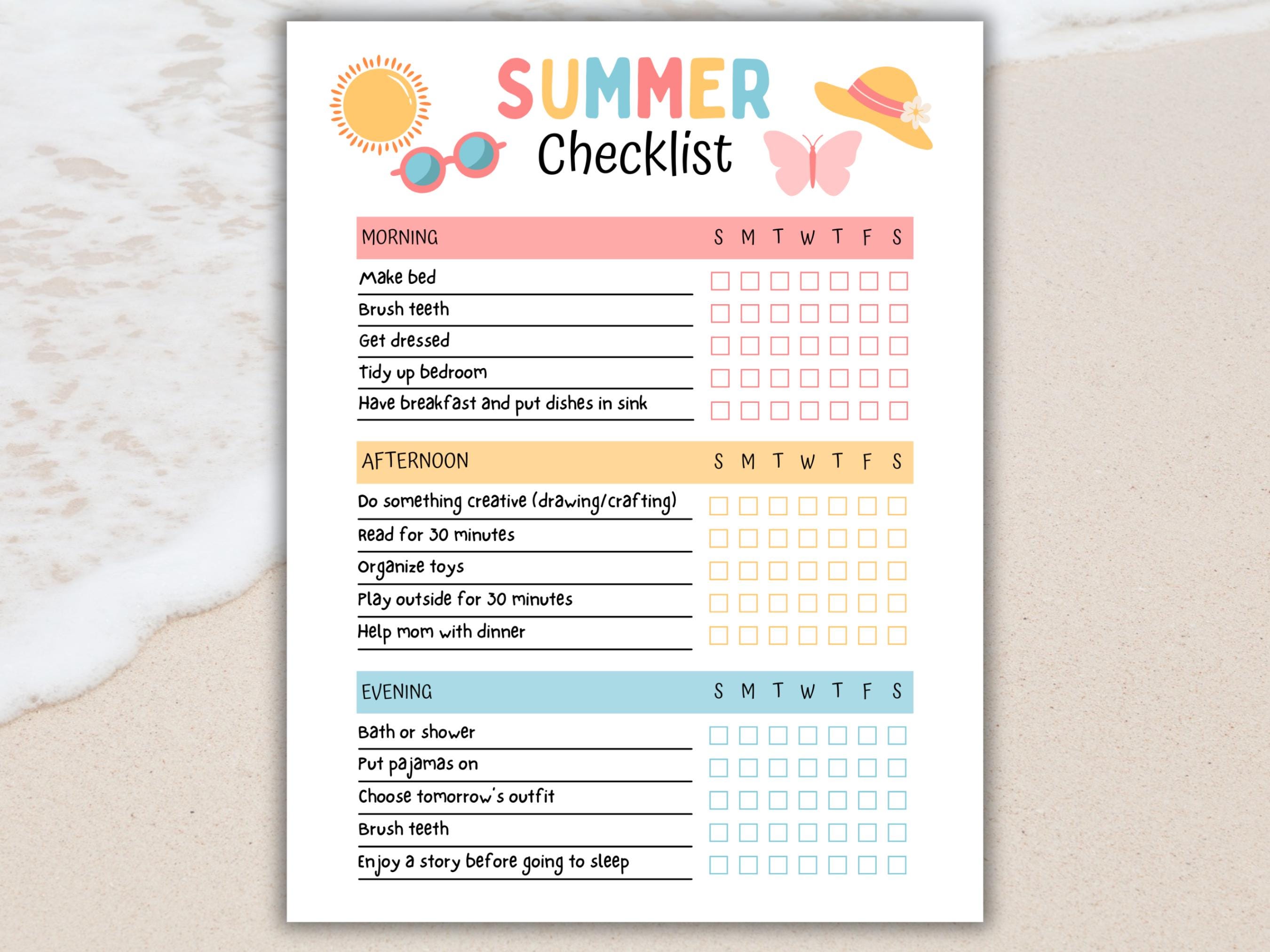 Summer Checklist for Kids Printable, Editable Summer Checklist for Kids ...