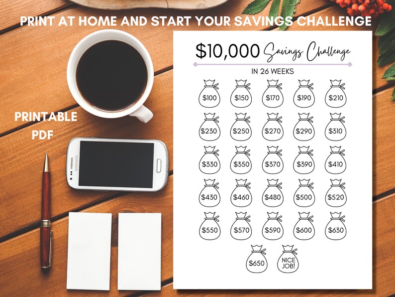 10,000 Money Saving Challenge, 10000 Savings Tracker, Money Saving ...