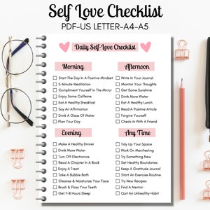 Self Love Checklist Printable PDF, Daily Routine Self Love, Daily Habit ...