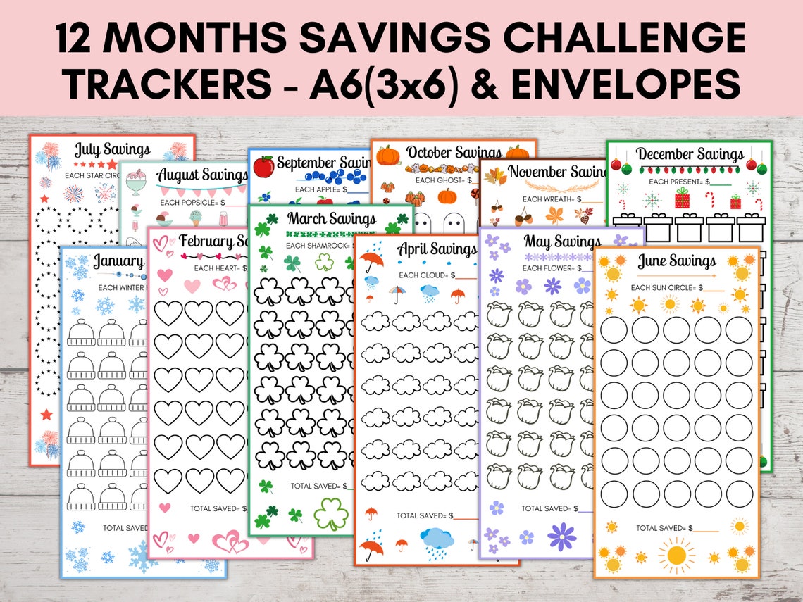 Monthly Savings Challenge Trackers Savings Challenge - Etsy