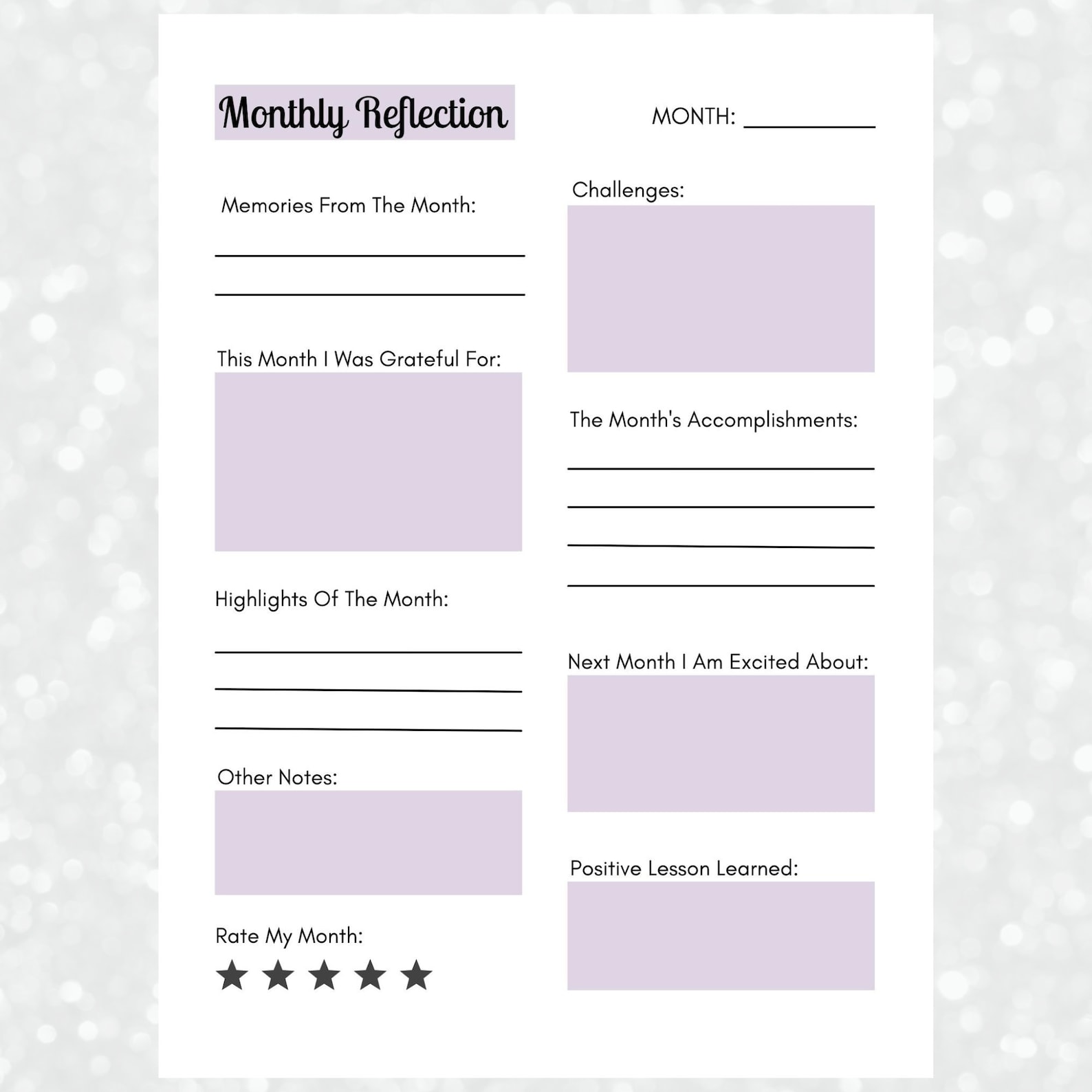 Monthly Review, Monthly Reflection, Monthly Evaluation, Monthly Summary ...