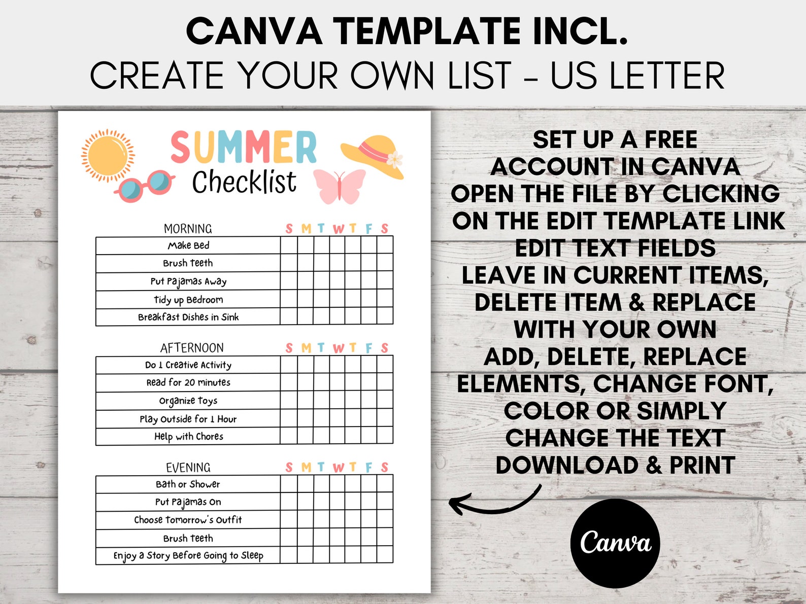 Editable Summer Checklist for Kids, Summer Child Checklist, Kids Chore ...