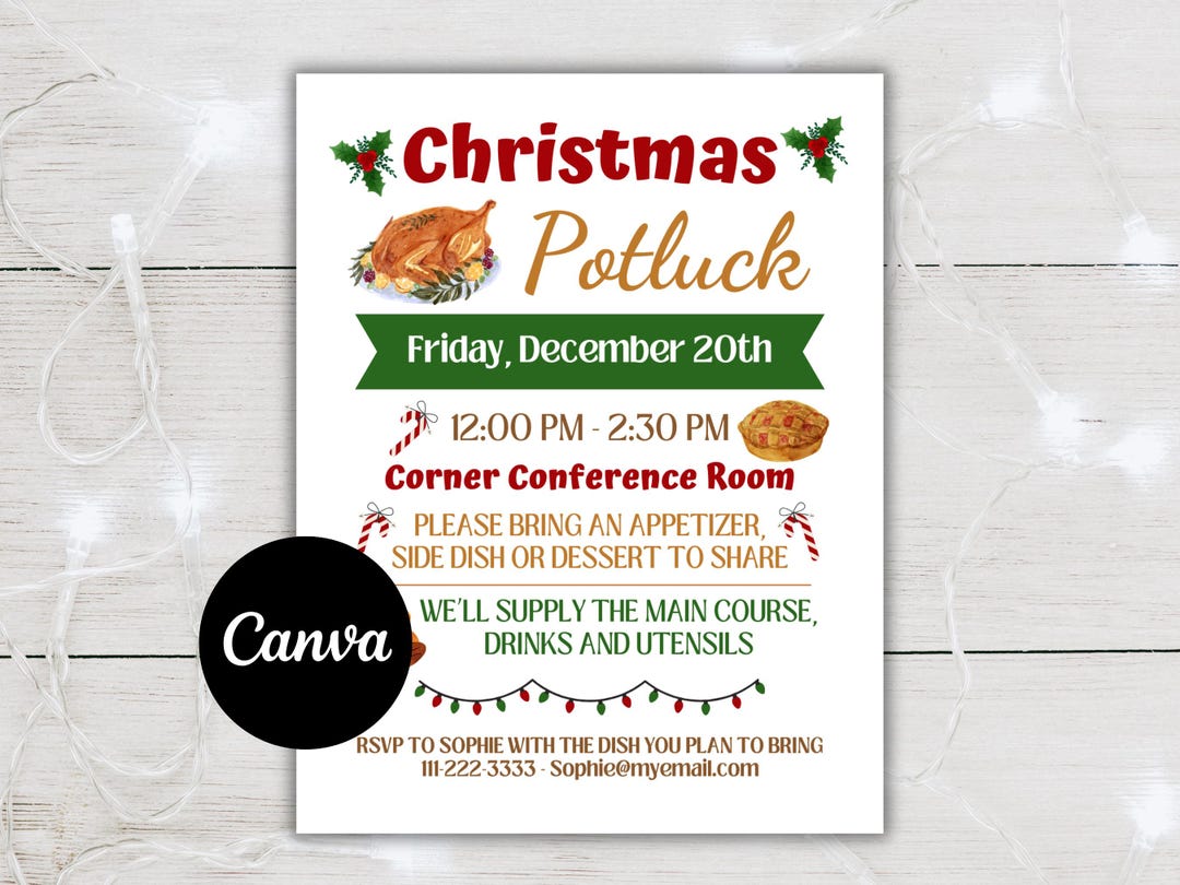 Christmas Potluck Flyer, Christmas Potluck Flyer Template, Potluck ...