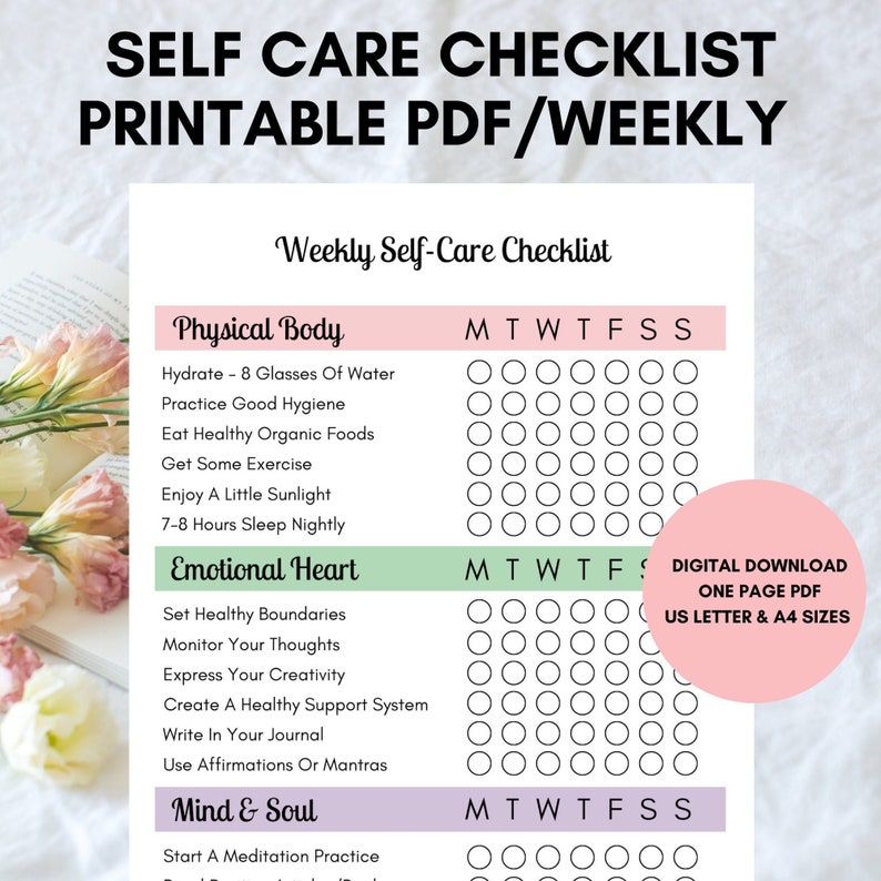Self Care Checklist Printable Pdf-weekly Self Care | Etsy