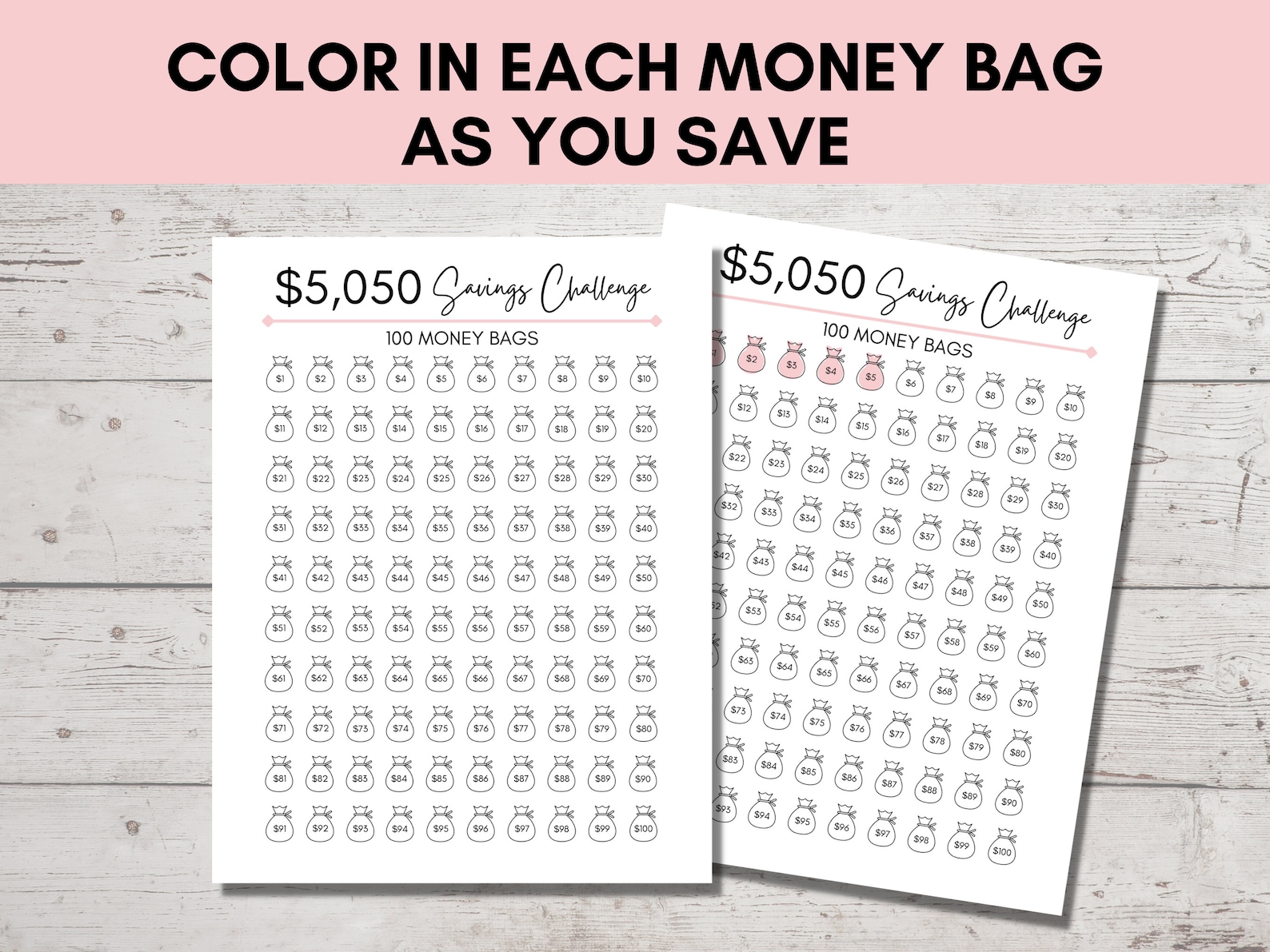 100 Envelope Challenge Printable, 5050 Money Savings Printable ...