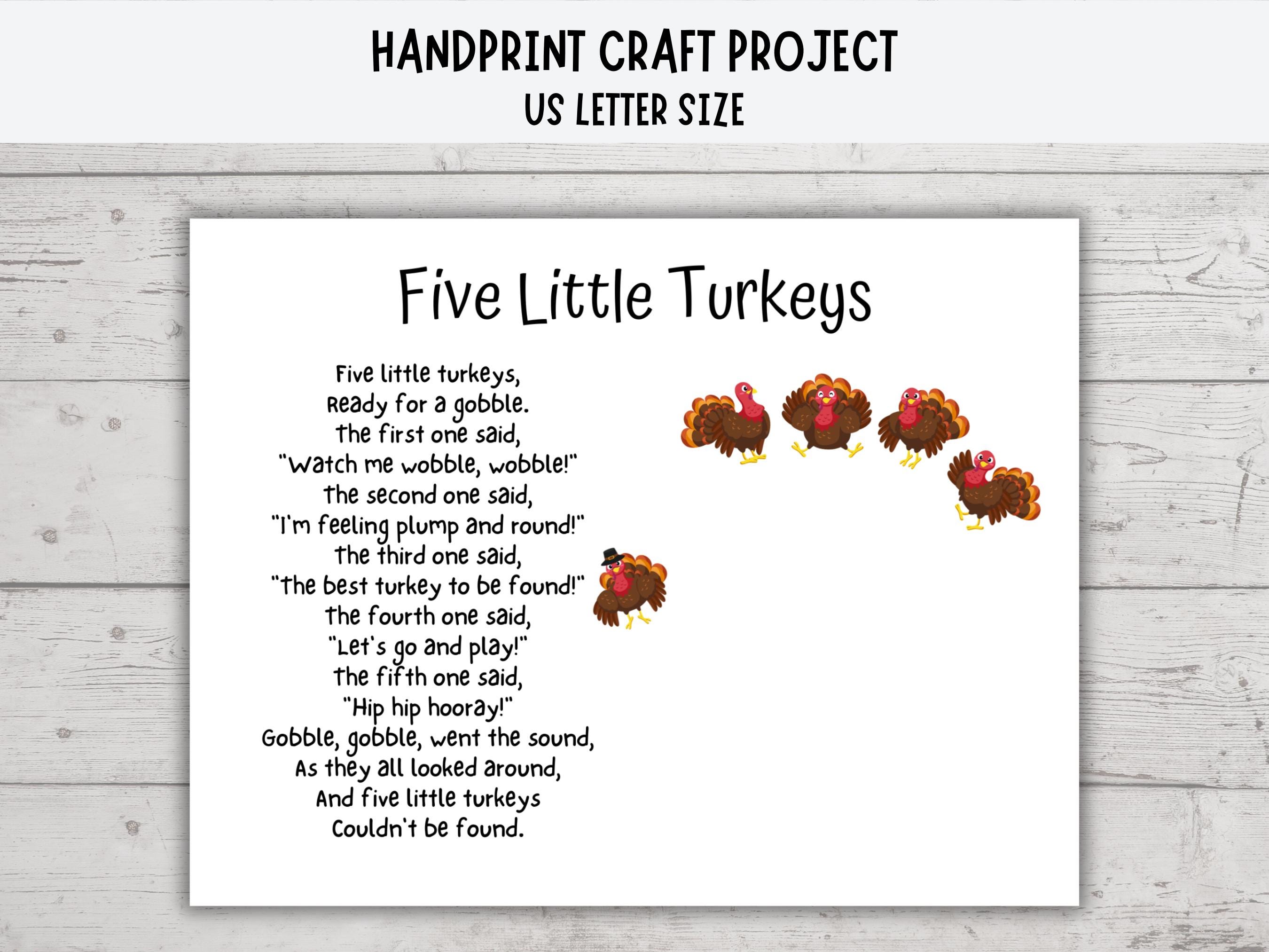 Five Little Turkeys Handprint Craft, Thanksgiving Handprint Craft for ...