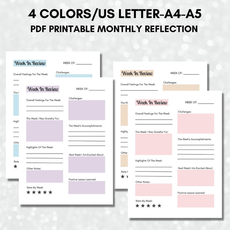 Weekly Check-in Journal Page, Printable PDF, Positivity & Gratitude ...