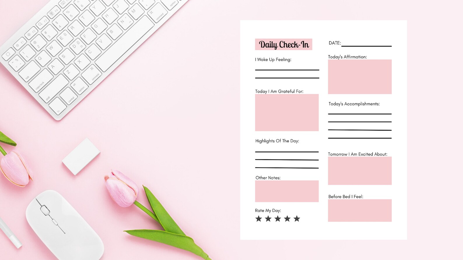Daily Check-in Journal Printable PDF Self Care Daily Check in | Etsy