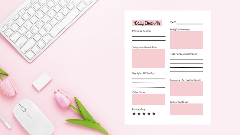 Daily Check-in Journal Printable PDF Self Care Daily Check in | Etsy
