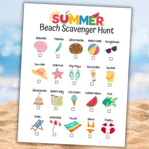 Beach Scavenger Hunt for Kids, Summer Treasure Hunt Game, Outdoor Kids ...