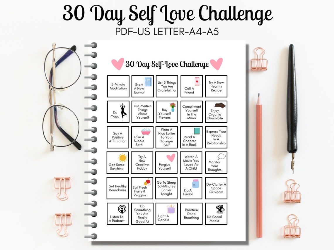30 Day Self-love Challenge Printable PDF, Self Love Challenge 30 Day ...