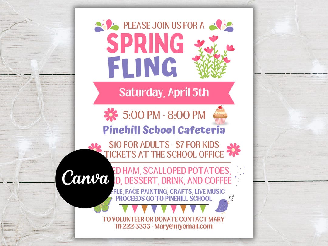 Spring Fling Flyer Template, Spring School Fundraiser Flyer Invite ...