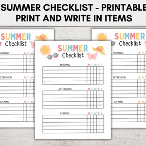 Editable Summer Checklist for Kids, Summer Child Checklist, Kids Chore ...