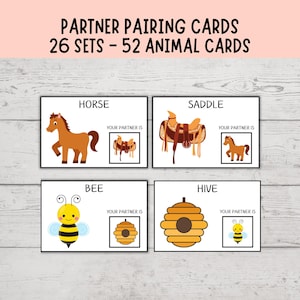 Partner Pairing Cards, Animals Pairing Cards, Classroom Partner Cards ...