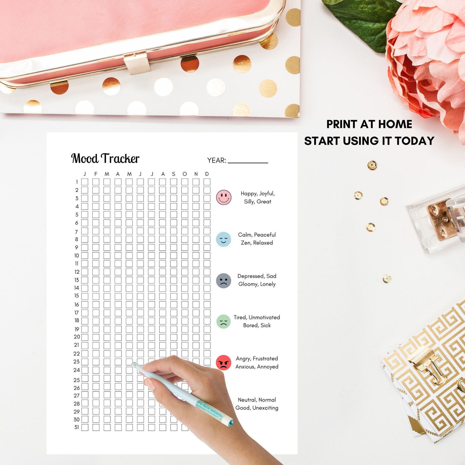 Mood Tracker Printable Daily Emotions Mood Feelings Journal - Etsy