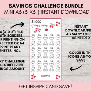 A6 Savings Challenge Printable, Savings Challenge Bundle, A6 Sized Mini ...