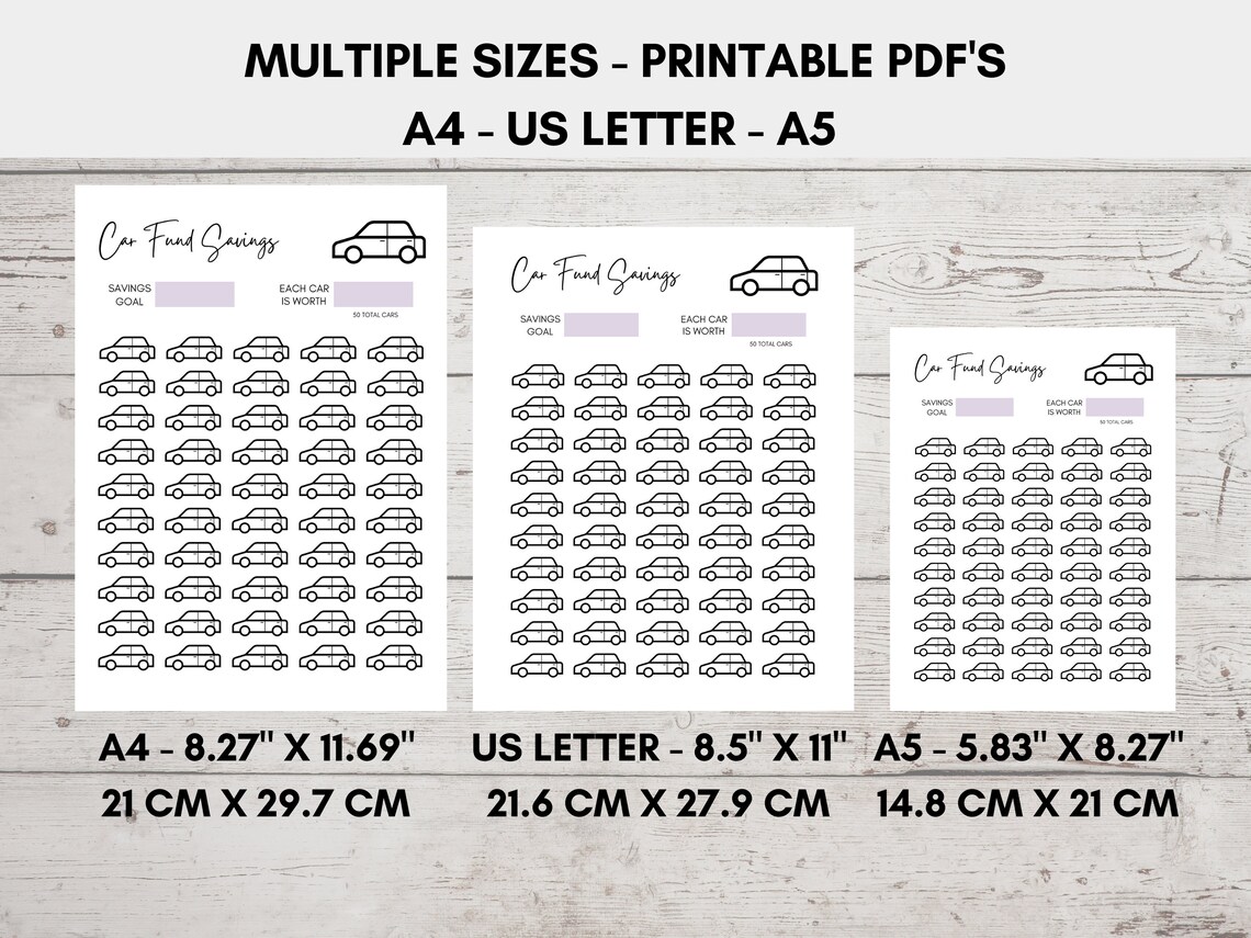 Car Fund Savings Printable, Car Fund Tracker, Money Saving Challenge ...