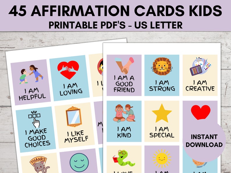Affirmation Cards for Kids Printable Daily 45 Motivational - Etsy