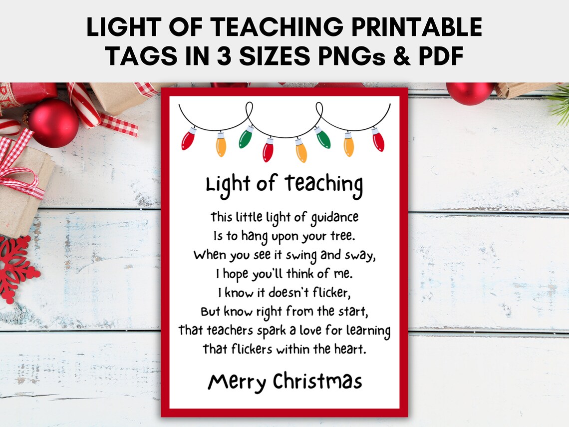 Light of Teaching Card/tag in 3 Sizes, Christmas Tags, Printable Card ...