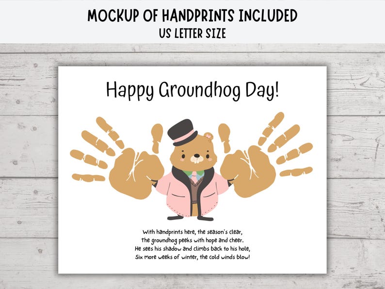 Groundhog Day Handprint Craft, Winter Handprint Template, Groundhog Day ...