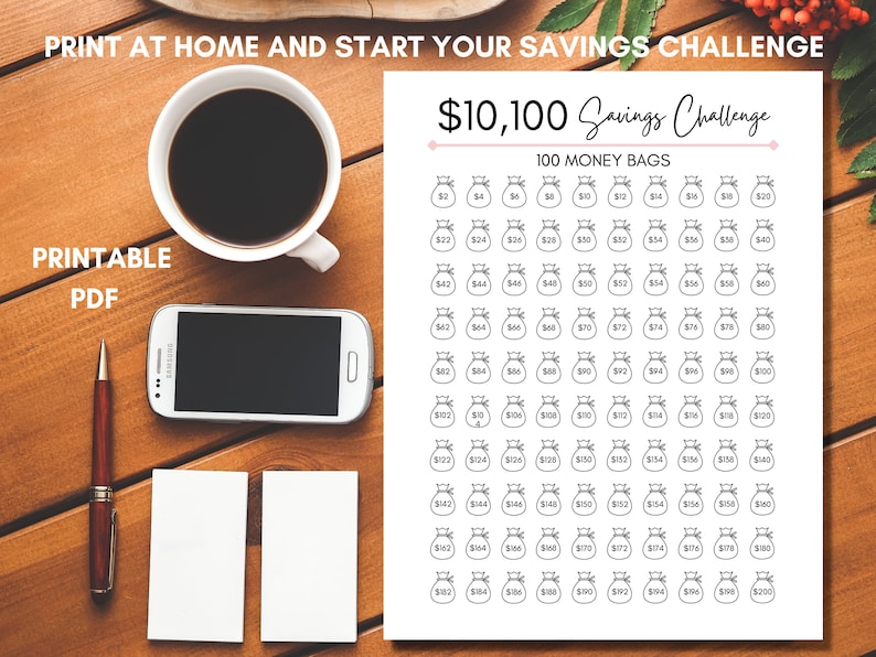 100 Envelope Challenge Printable, 10100 Money Savings Printable ...