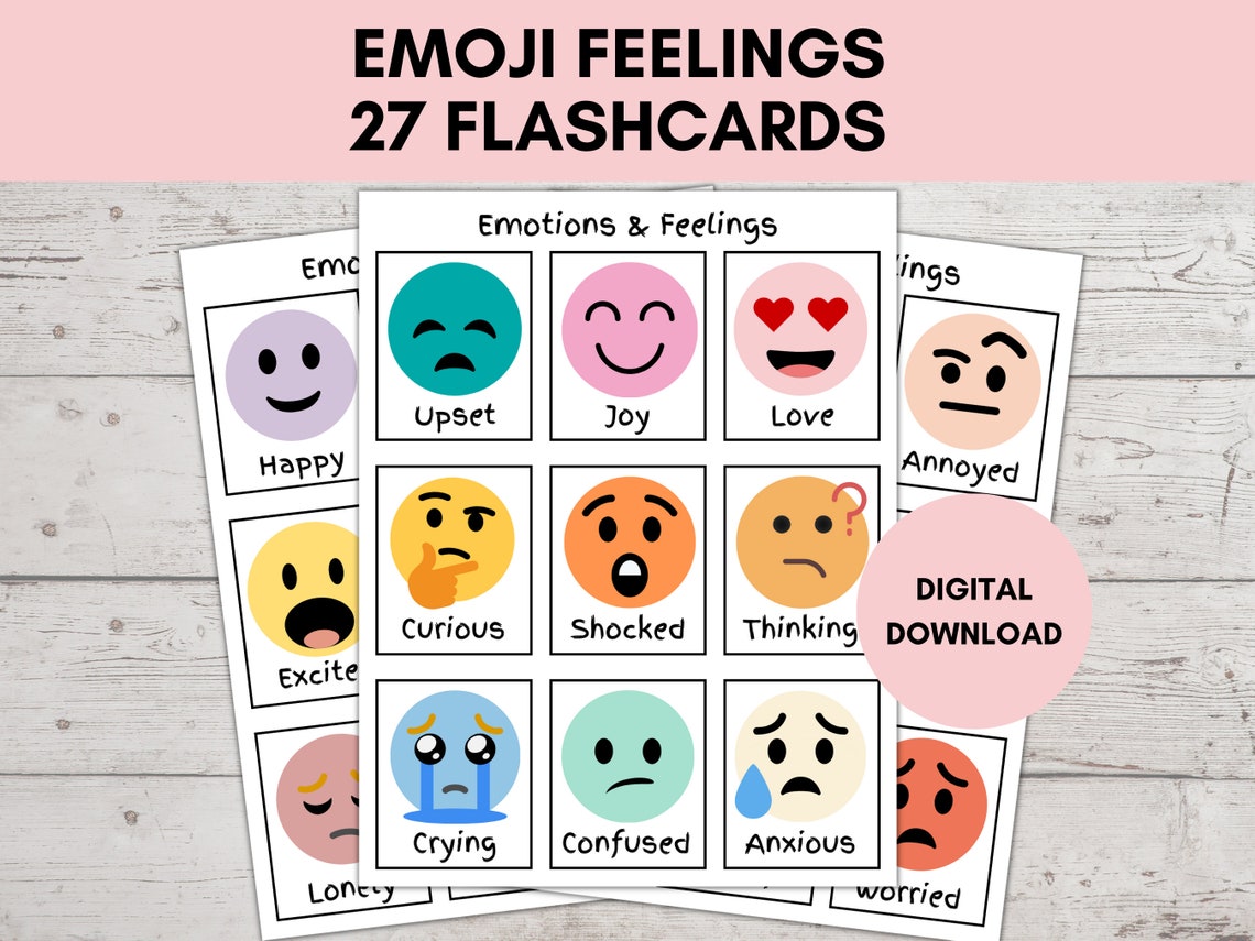 Emotions Flashcards, Emoji Feelings Chart, Flashcard Printable ...