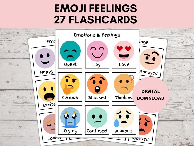 Emotions Flashcards, Emoji Feelings Chart, Flashcard Printable ...