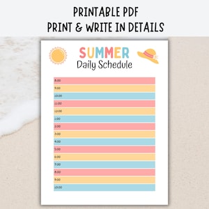 Summer Daily Schedule for Kids, Summer Schedule Printable Editable ...