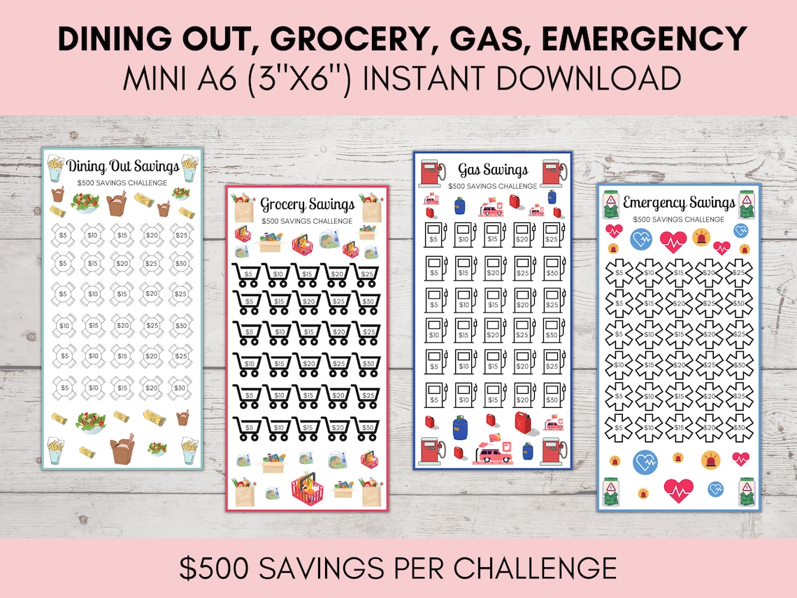 Savings Challenge Printable, Savings Challenge Bundle, A6 Sized Mini ...