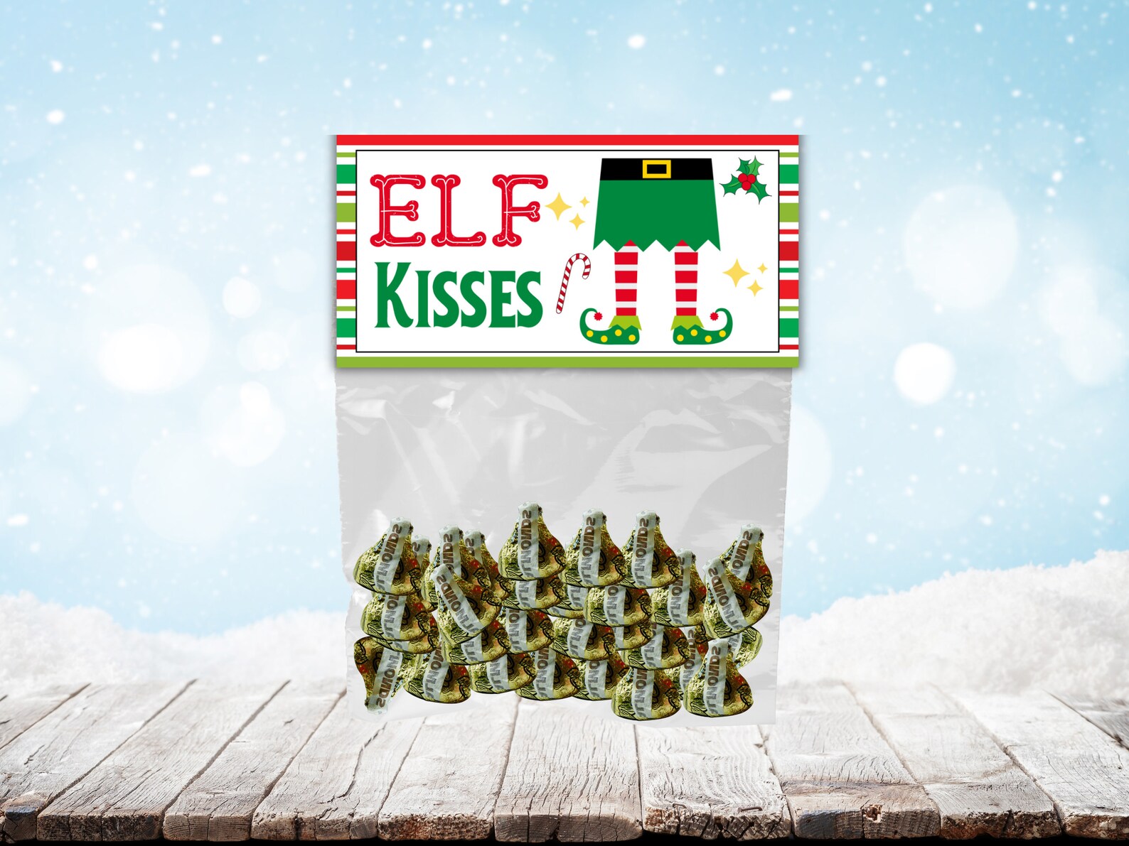 Elf Kisses Treat Bag Topper, Elf Kisses Printable, Cookie Bag Topper ...