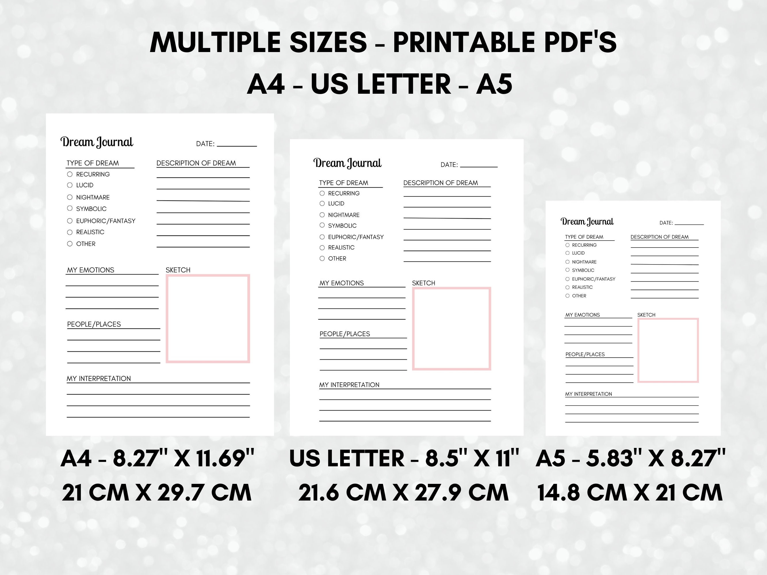 Dream Journal Printable, Dream Journal PDF, Dream Tracker, Dream Diary ...