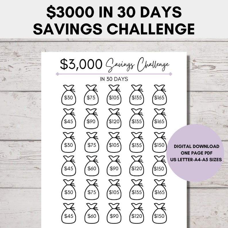 3000 Money Saving Challenge Save 3000 in 30 Days 3000 - Etsy