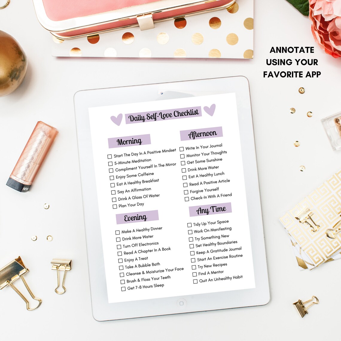 Self Love Checklist Printable Pdf Daily Routine Self Love Daily Habit
