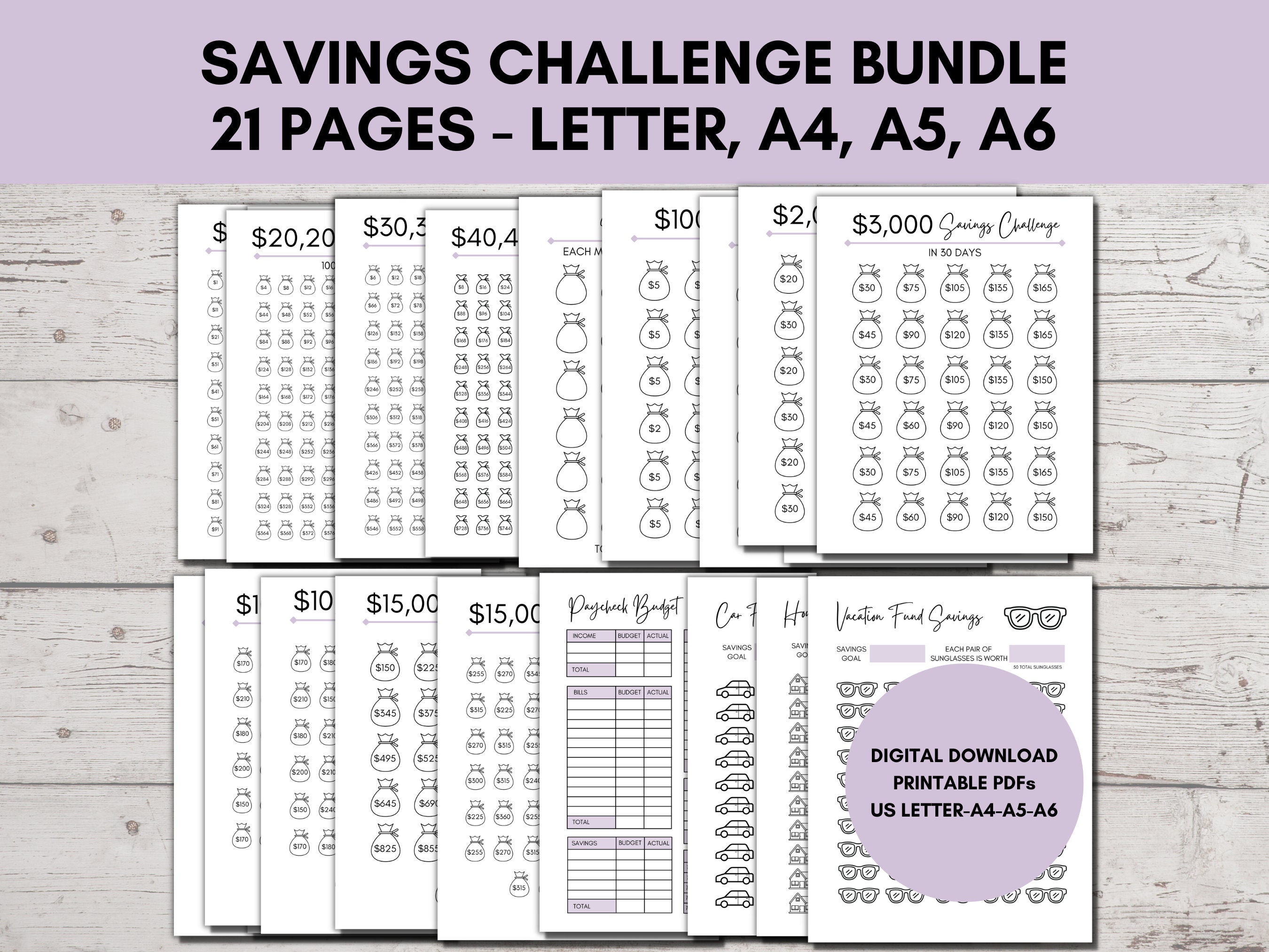 Savings Challenge Bundle, Printable Savings Challenge, Savings Tracker ...