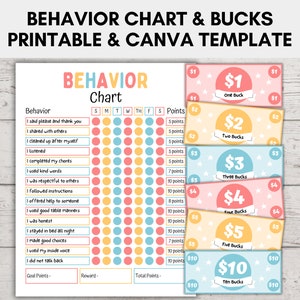 Behavior Chart for Kids, Reward Bucks Printable, Reward Chart, Good ...
