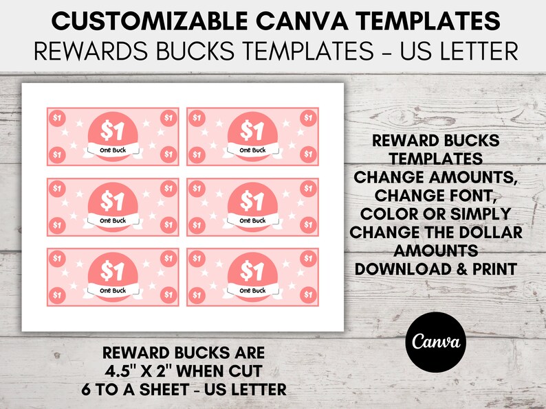 Allowance Chart for Kids, Reward Bucks Printable, Reward Chart ...