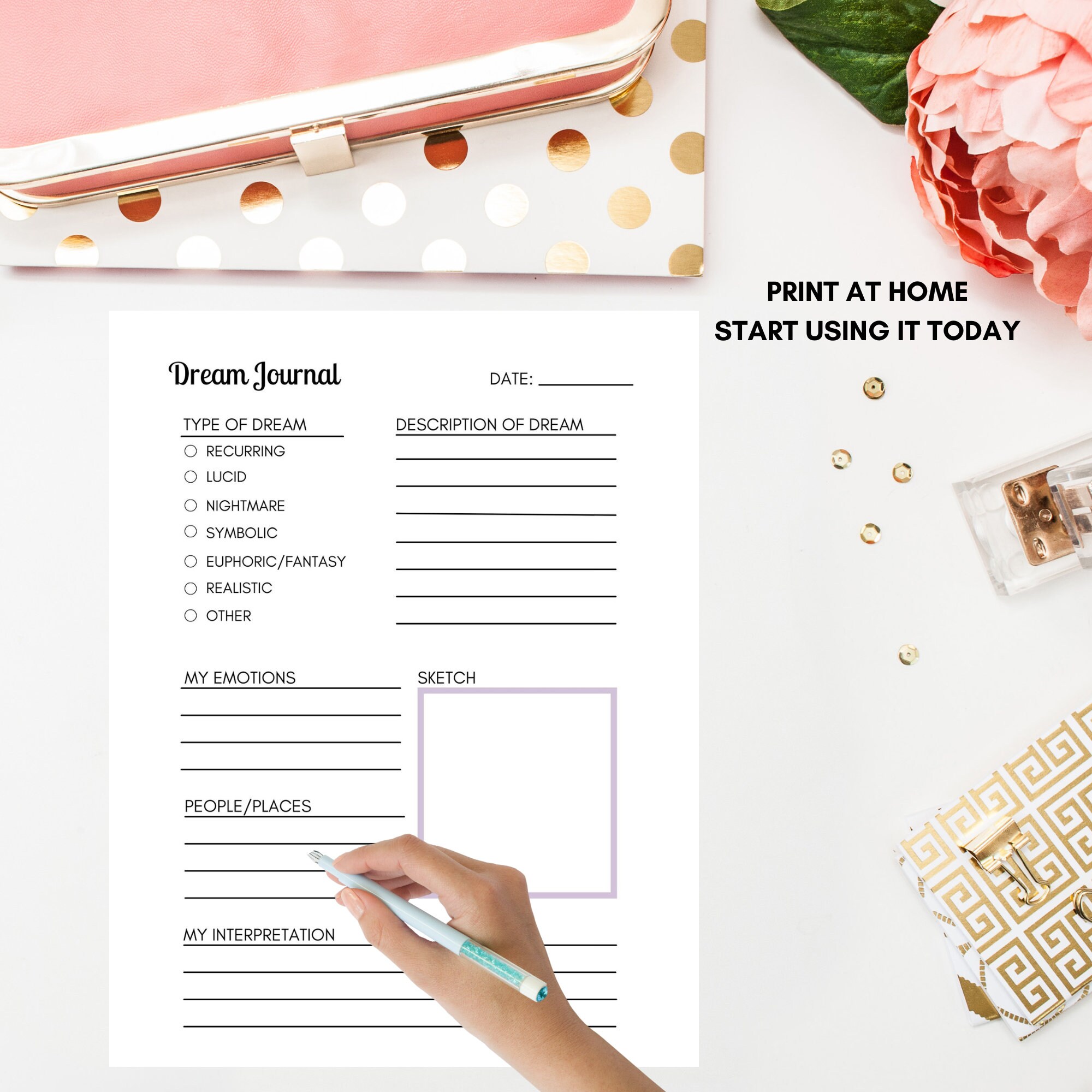 Dream Journal Printable, Dream Journal PDF, Dream Tracker, Dream Diary ...