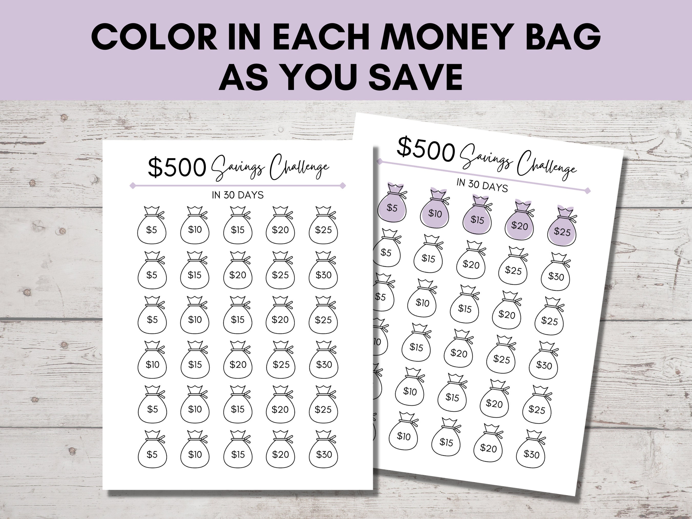 500 Money Saving Challenge, Save 500 in 30 Days, 500 Savings Tracker ...